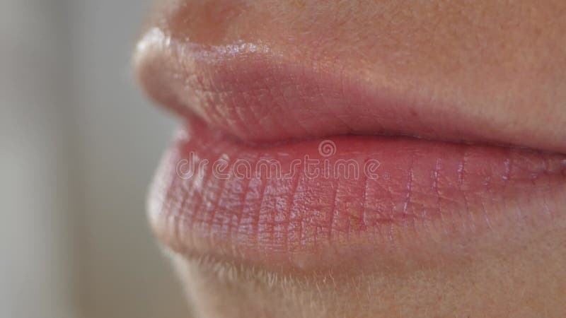 Natural Lips for a Girl. Close-up of the Lips Drawn Together from the ...