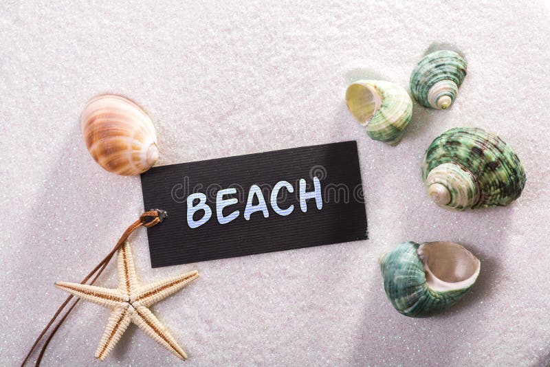 Label with beach stock photo. Image of seascape, beautiful - 117472696