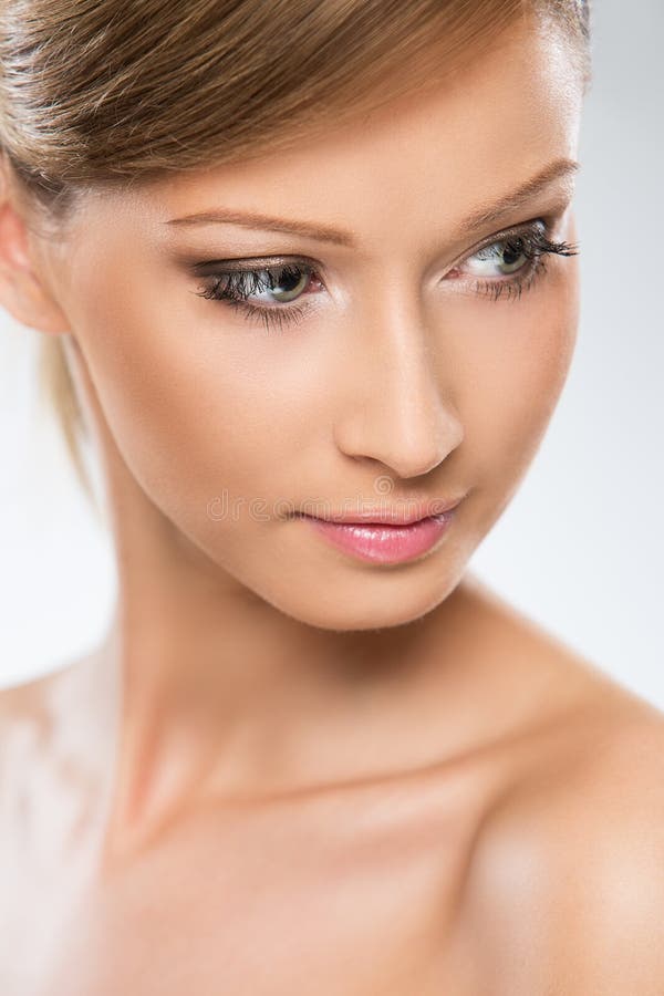 Natural Looking Woman Enjoy Her Beauty Stock Image - Image of face ...