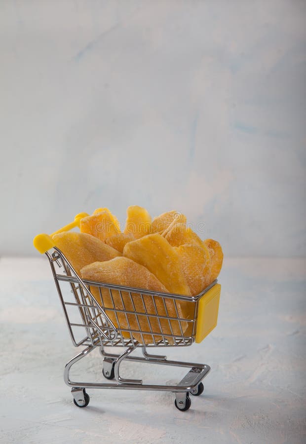 Natural Mango Chips in a Grocery Cart. Vertical Stock Photo - Image of ...