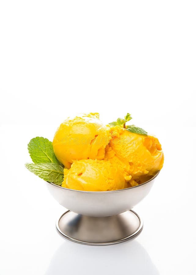 Natural Mango Ice Cream, Tropical Ice Cream Balls in a Cup, Decorated ...