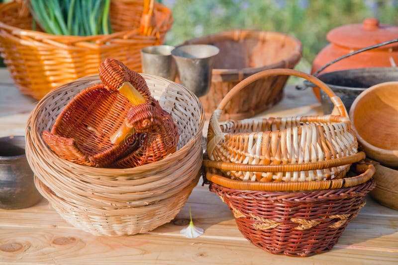 Natural Material Craft Baskets Stock Photo - Image of table, beautiful ...