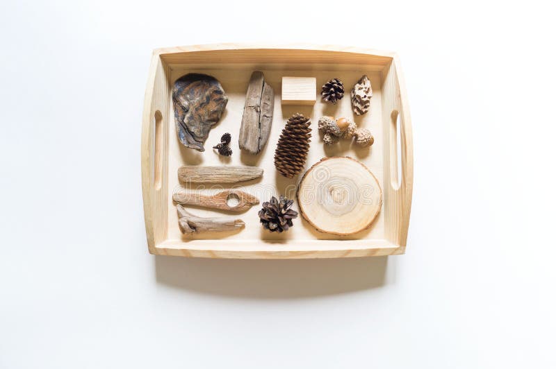 Natural Material Montessori Training. Basket Tray with Objects for ...