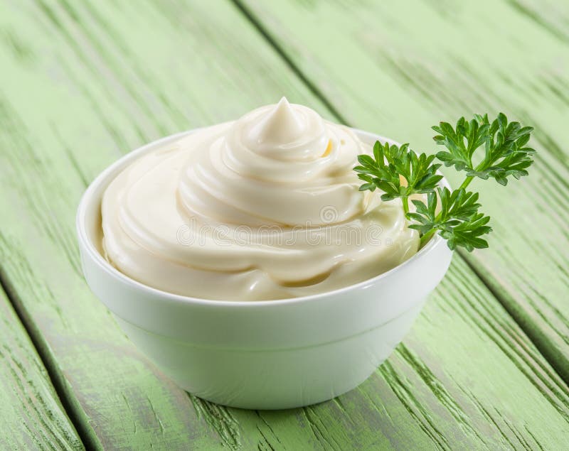 Natural Mayonnaise in the White Bowl. Stock Image - Image of table ...