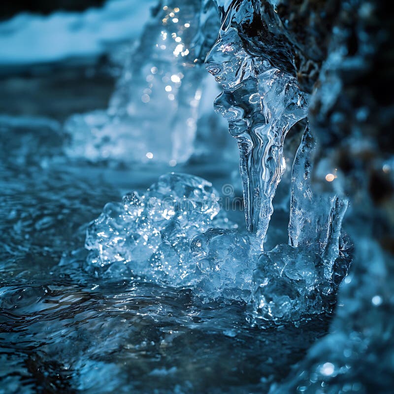 Natural Mineral Water Source with Ice Formations Stock Illustration ...