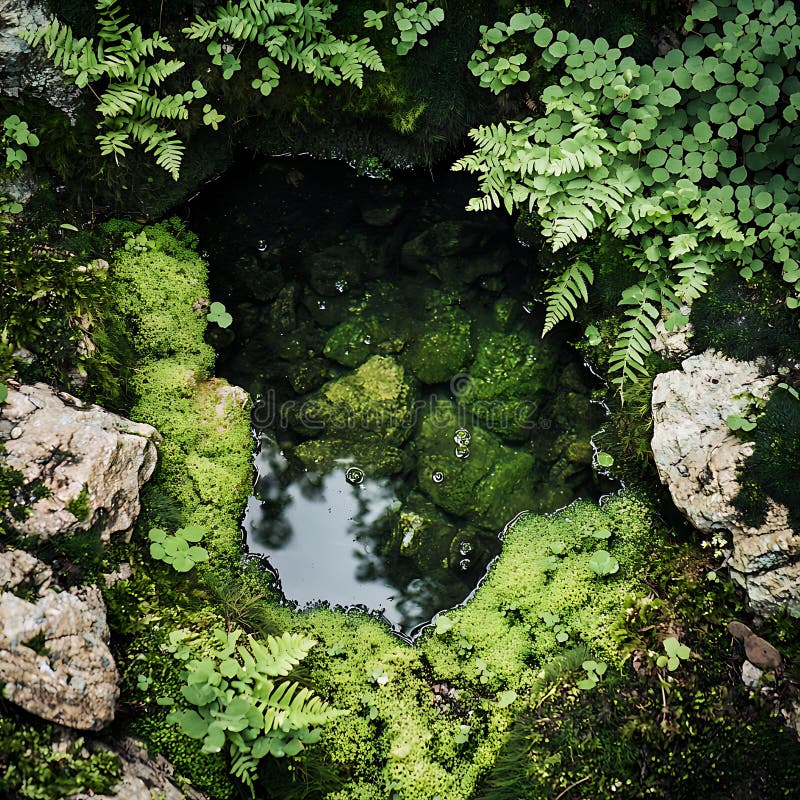 Natural Mineral Water Source with Moss and Ferns Stock Illustration ...