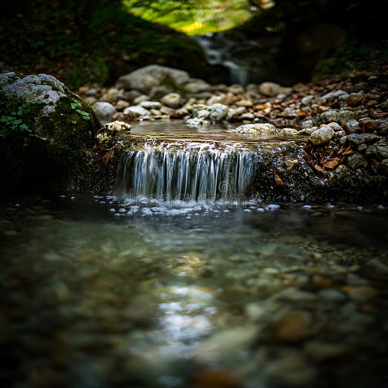Natural Mineral Water Source with a Small Waterfall Stock Illustration ...