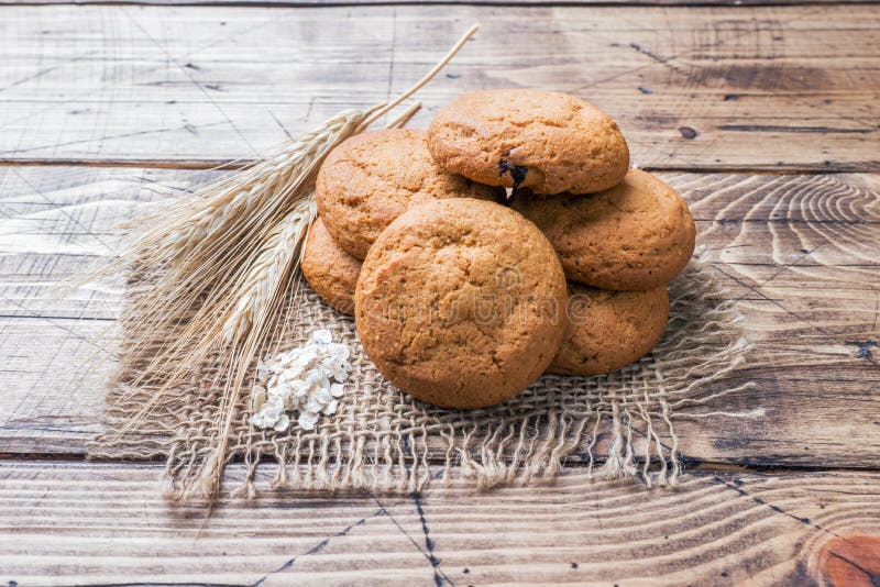 Natural Oatmeal Cookies on Wooden Background. Rustic Style Stock Image ...