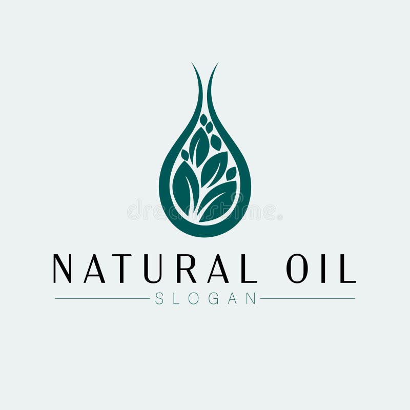 Natural Oil Logo Design. Drop with Leaves Inside it, Vector Logotype ...