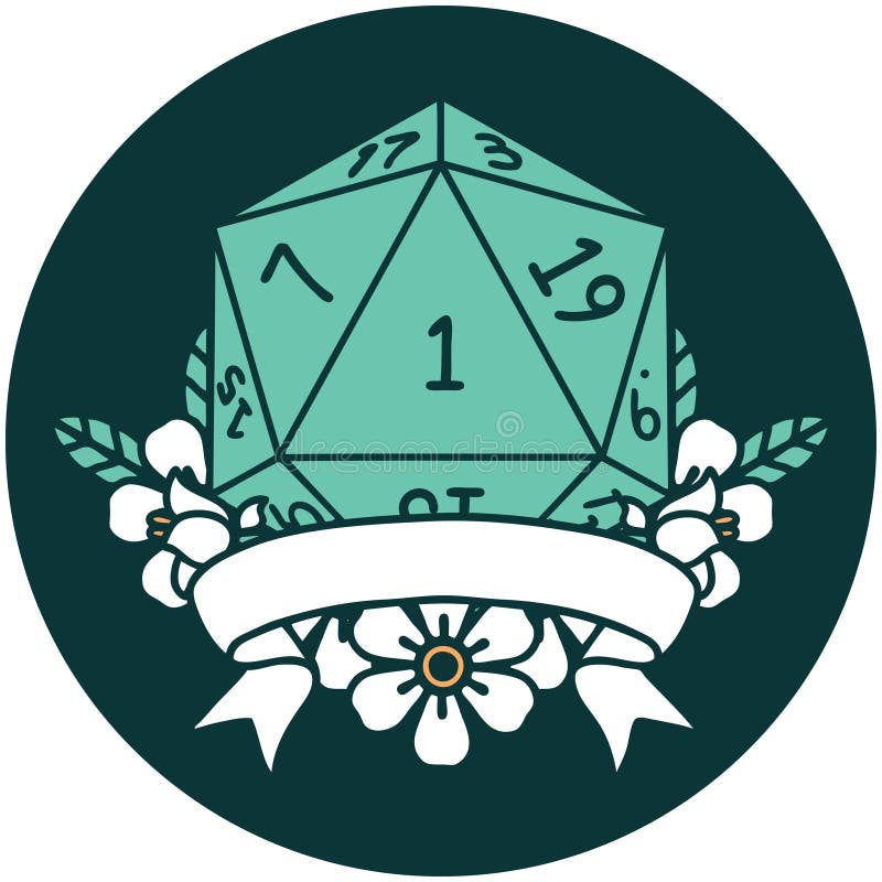 Natural One D20 Dice Roll Icon Stock Vector - Illustration of disaster ...