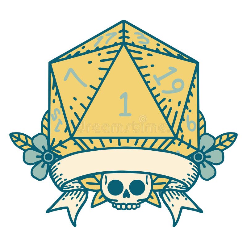 Natural One D20 Dice Roll Illustration Stock Vector - Illustration of ...