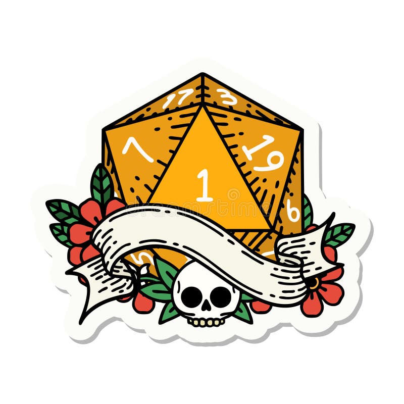 Natural One D20 Dice Roll Sticker Stock Vector - Illustration of game ...