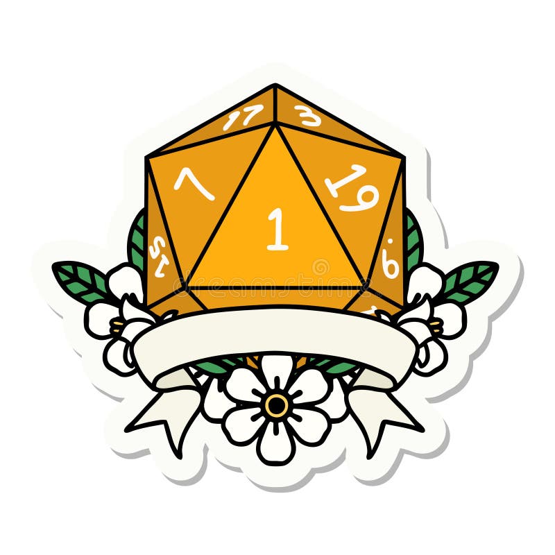 Natural One D20 Dice Roll Sticker Stock Vector - Illustration of sign ...