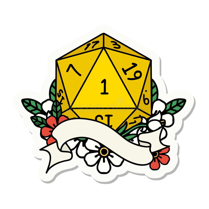 Natural One D20 Dice Roll Sticker Stock Vector - Illustration of ...