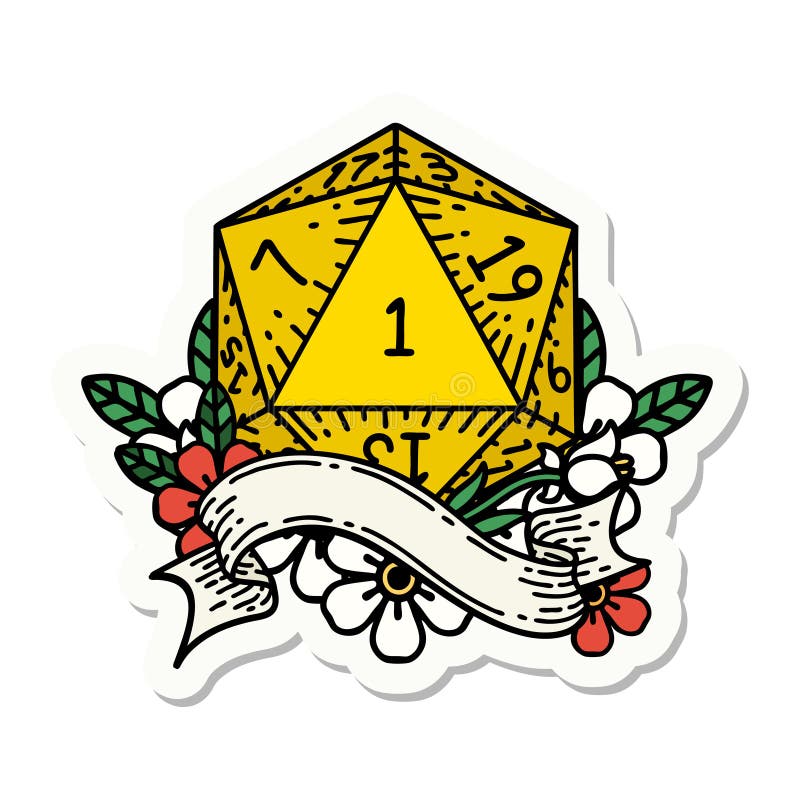 Natural One D20 Dice Roll Sticker Stock Vector - Illustration of game ...