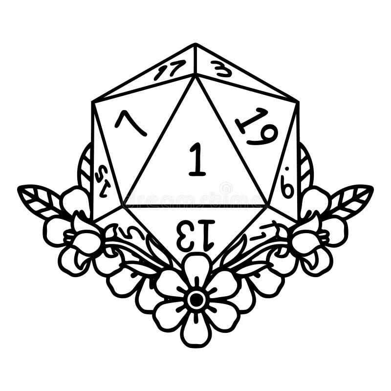 Natural One Dice Roll with Floral Elements Illustration Stock Vector ...