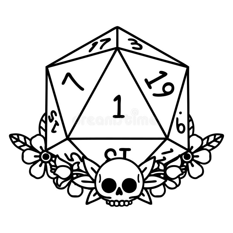 Natural One Dice Roll with Floral Elements Illustration Stock Vector ...