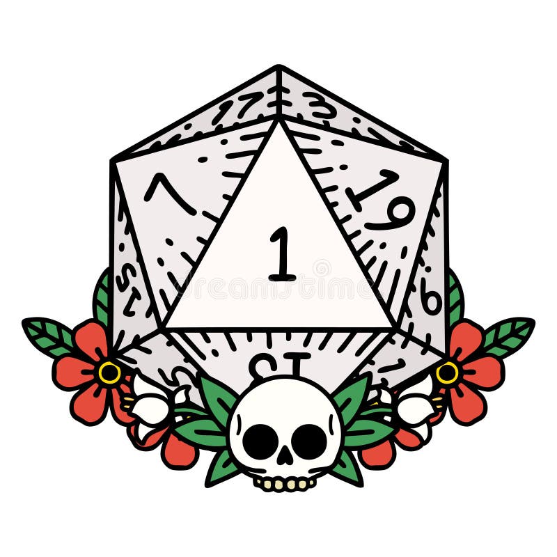 Natural One Dice Roll with Floral Elements Illustration Stock Vector ...