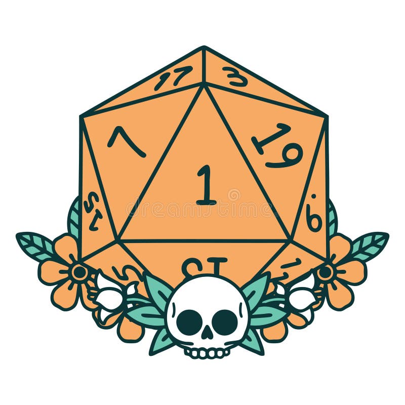 Natural One Dice Roll with Floral Elements Illustration Stock Vector ...