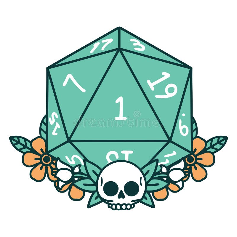 Natural One Dice Roll with Floral Elements Illustration Stock Vector ...