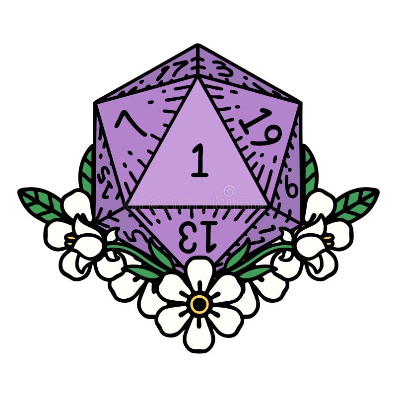 Natural One Dice Roll with Floral Elements Illustration Stock Vector ...