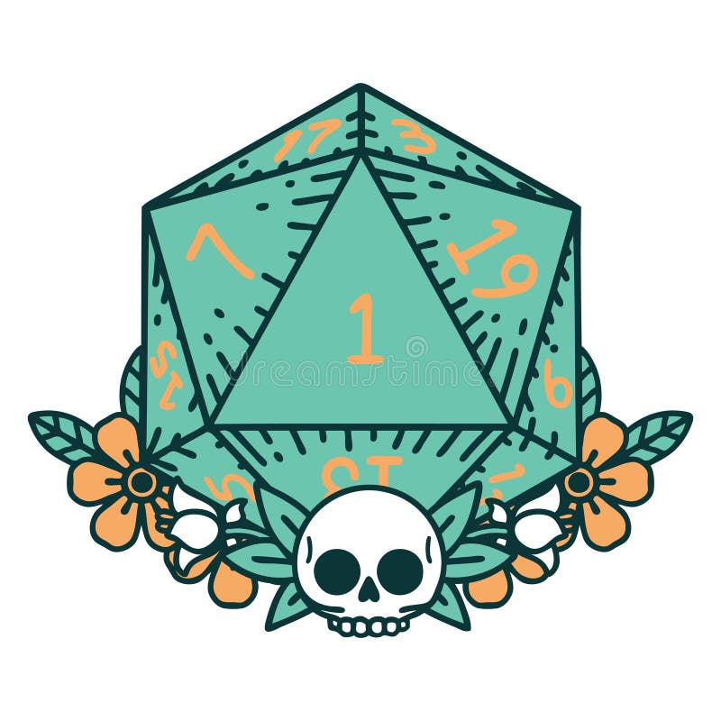 Natural One Dice Roll with Floral Elements Illustration Stock Vector ...