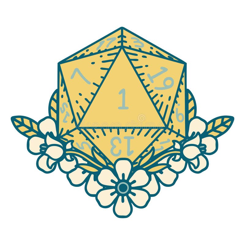 Natural One Dice Roll with Floral Elements Illustration Stock Vector ...
