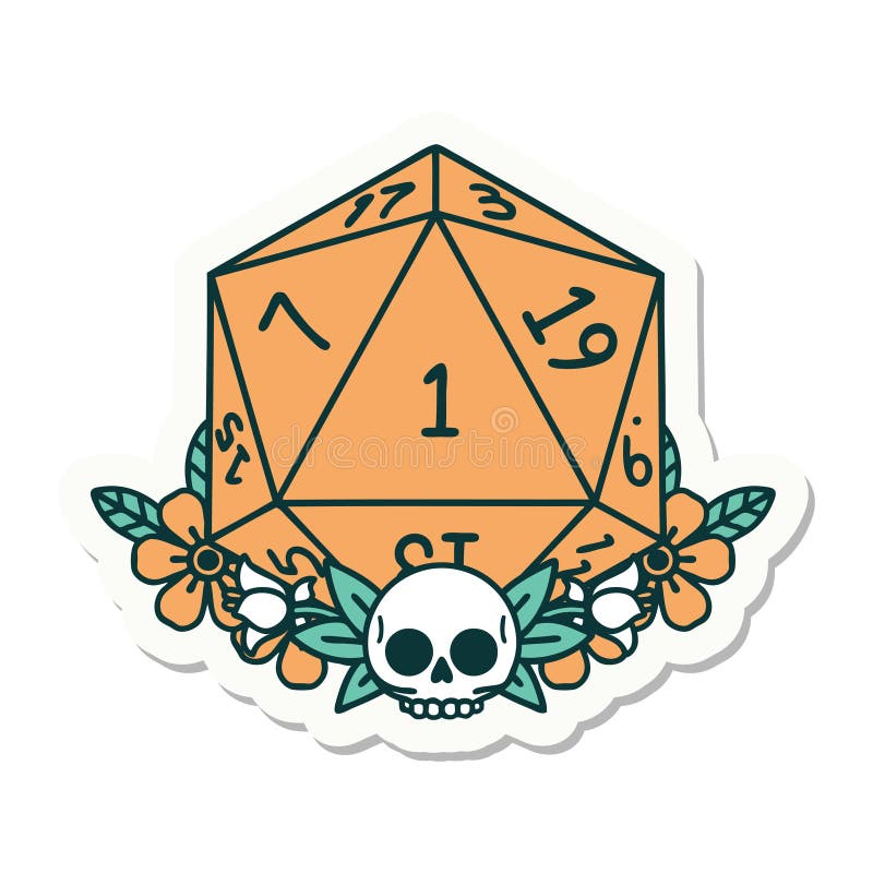 Natural One Dice Roll with Floral Elements Sticker Stock Vector ...