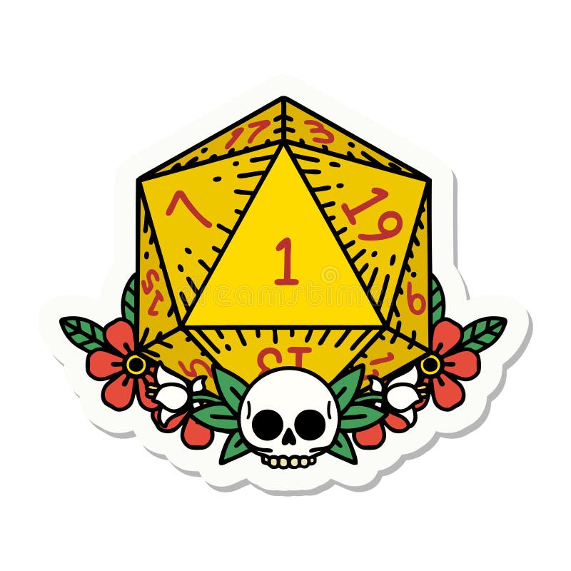 Natural One Dice Roll with Floral Elements Sticker Stock Vector ...