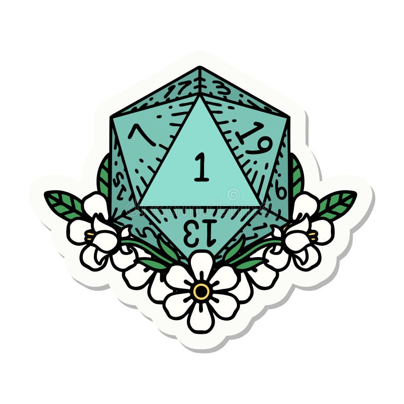 Natural One Dice Roll with Floral Elements Sticker Stock Vector ...