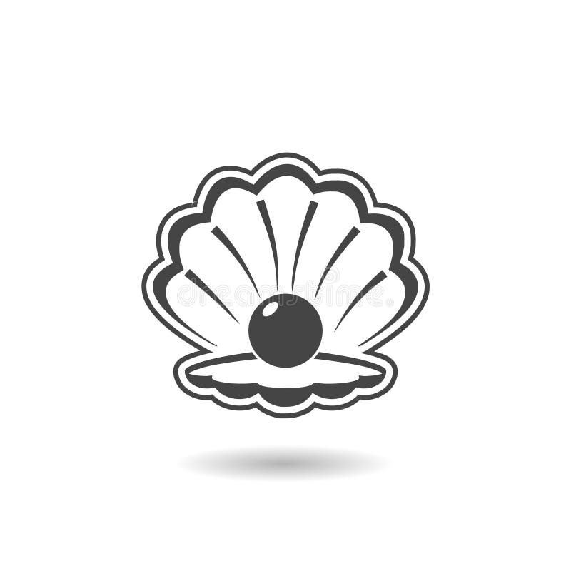 Natural Open Shell with Pearl Icon with Shadow Stock Vector ...