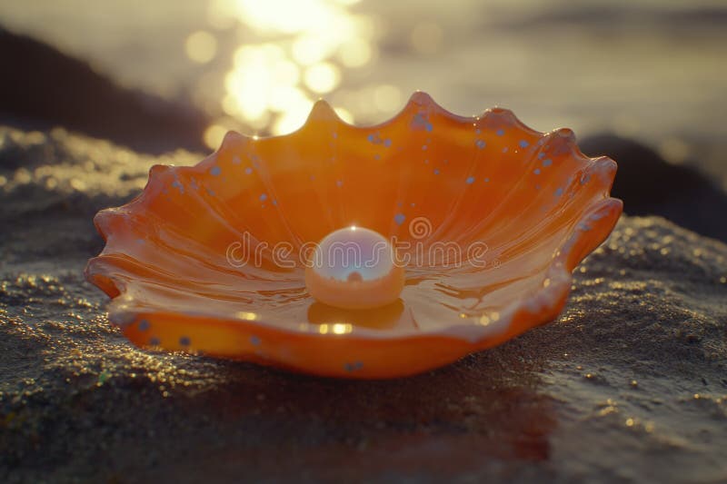 A Natural Orange Shell with a Lustrous Pearl Inside Stock Image - Image ...