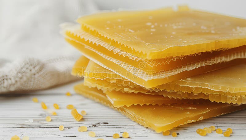 Natural Organic Beeswax Sheets on White Wooden Table, Closeup Stock ...