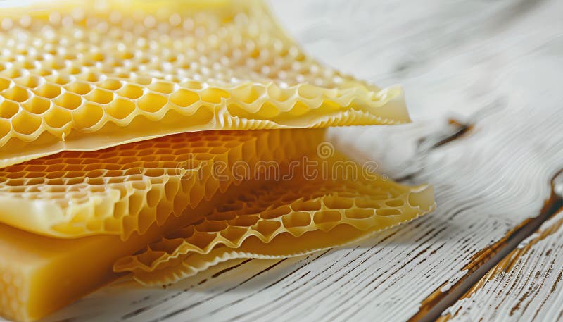 Natural Organic Beeswax Sheets on White Wooden Table, Closeup Stock ...
