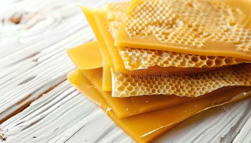 Natural Organic Beeswax Sheets on White Wooden Table, Closeup Stock ...