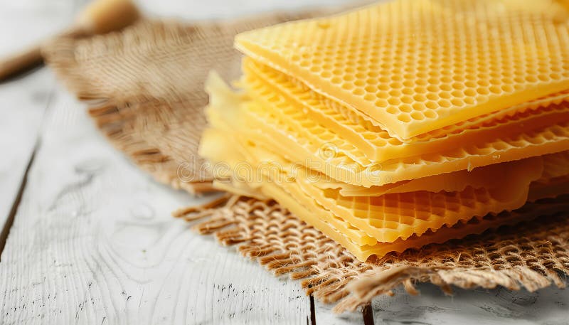 Natural Organic Beeswax Sheets on White Wooden Table, Closeup Stock ...