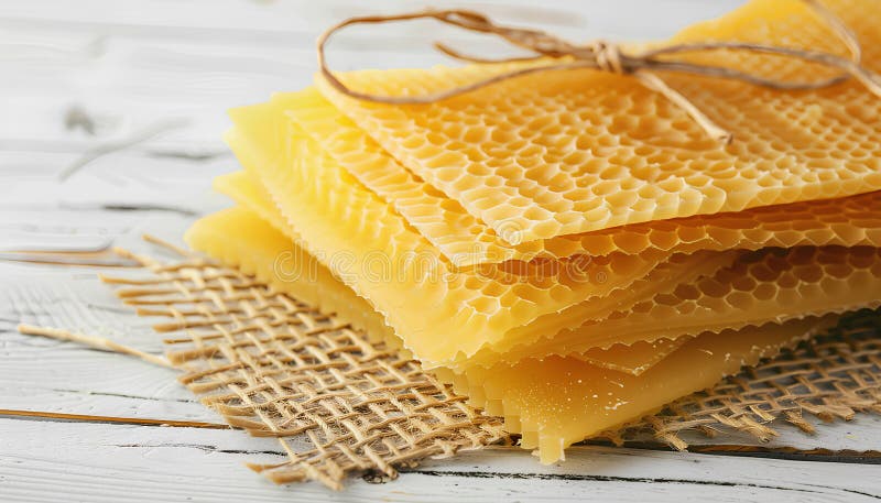 Natural Organic Beeswax Sheets on White Wooden Table, Closeup Stock ...