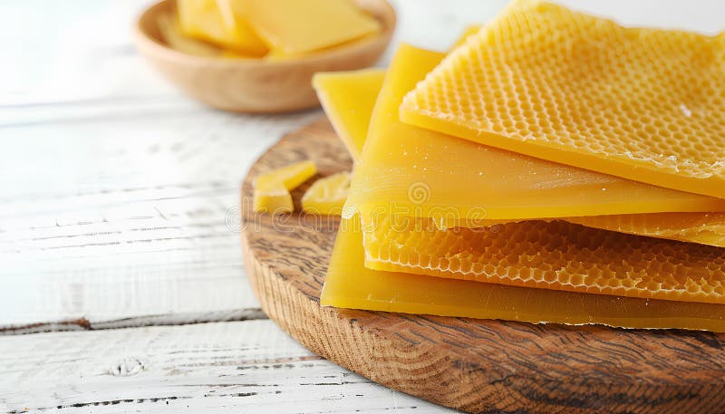 Natural Organic Beeswax Sheets on White Wooden Table, Closeup Stock ...