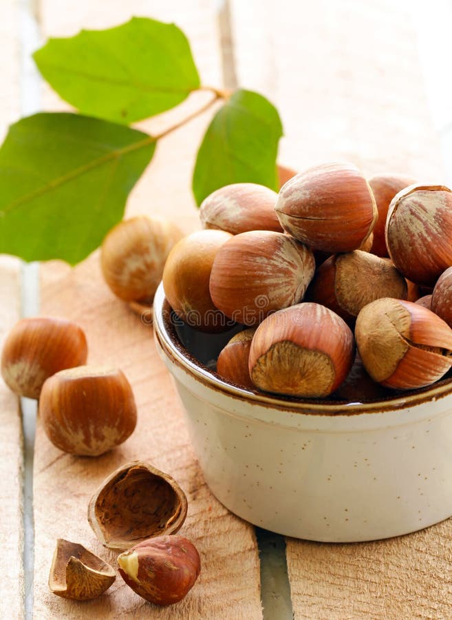 Natural Organic Hazelnuts in a Bowl Stock Image - Image of wood ...