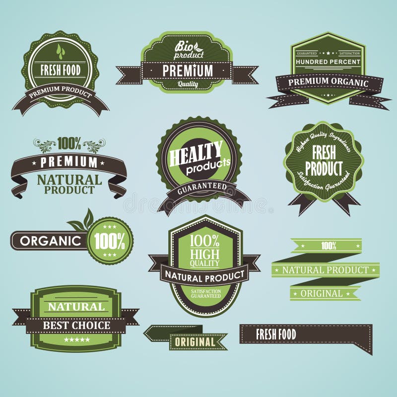 Natural Organic Product Labels and Emblems. Set of Vectors Stock Vector ...