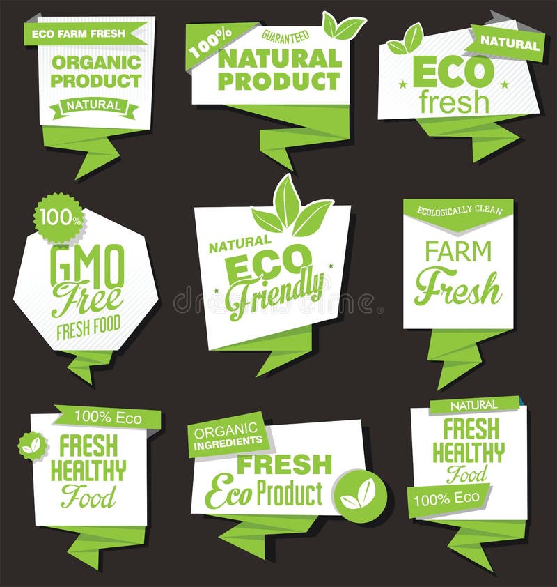 Natural Organic Products Collection of Labels Stock Illustration ...
