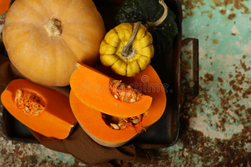 Natural organic pumpkins stock image. Image of wooden - 168720835