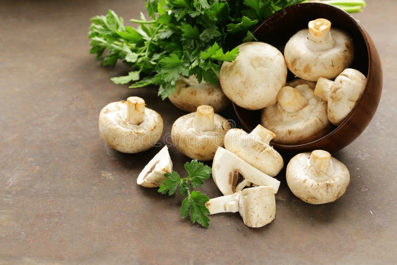 Natural Organic Raw Mushrooms Champignons Stock Image - Image of ...