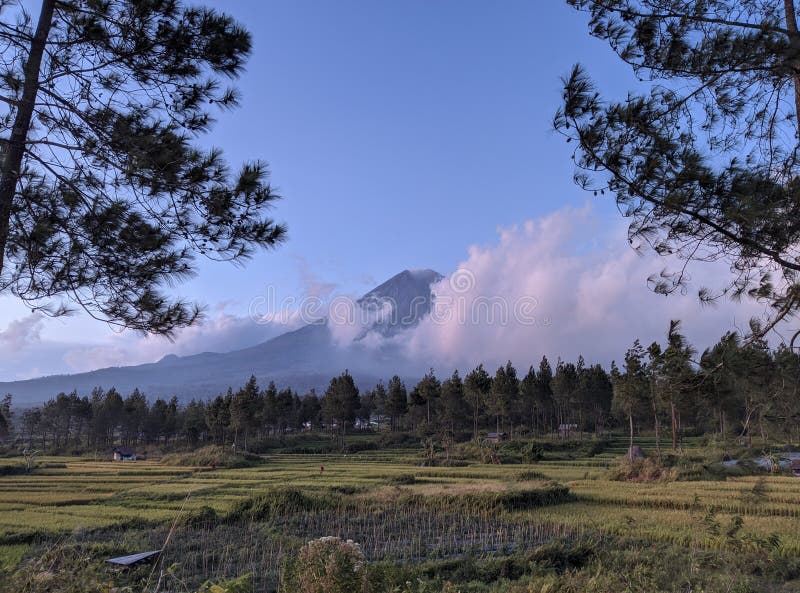 This Natural Panorama of Semeru Mountain Stock Image - Image of ...