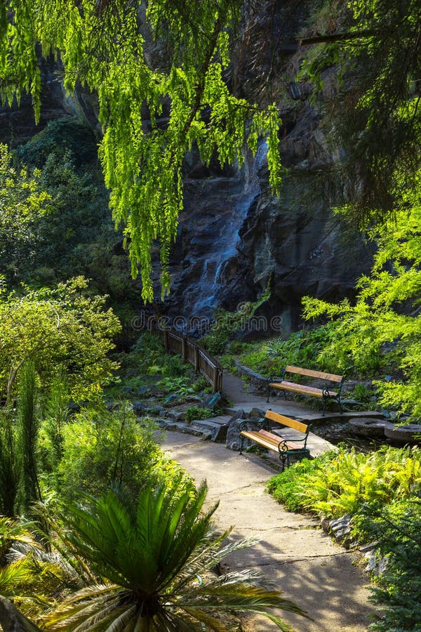 Natural Park with Waterfall Stock Image - Image of hiking, road: 109754793