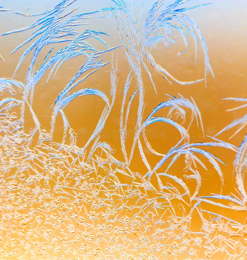 Natural Pattern on Glass at Dawn of the Sun Stock Image - Image of blue ...