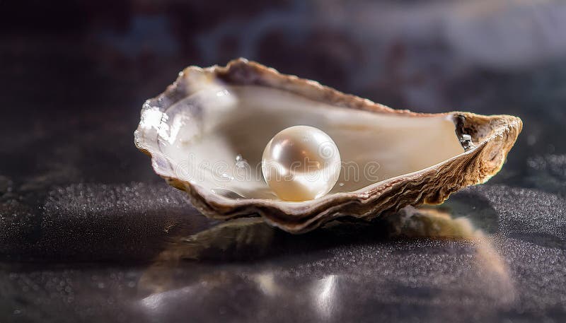 Natural Pearl Inside Oyster Shell, Sea Water, Wet Surface Stock ...