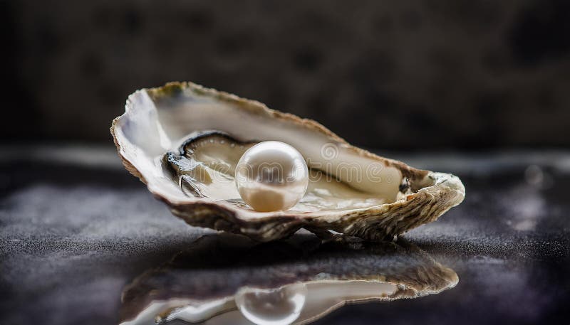 Natural Pearl Inside Oyster Shell, Sea Water, Wet Surface Stock ...