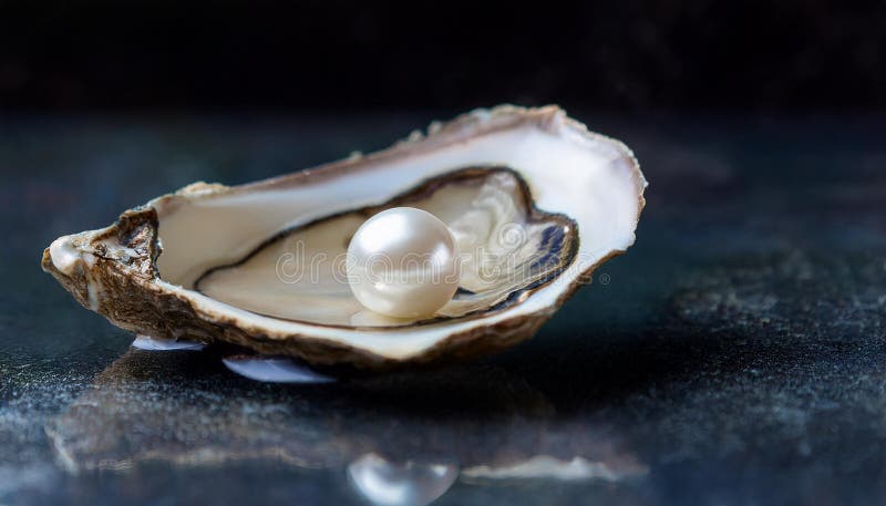 Natural Pearl Inside Oyster Shell, Sea Water, Wet Surface Stock ...