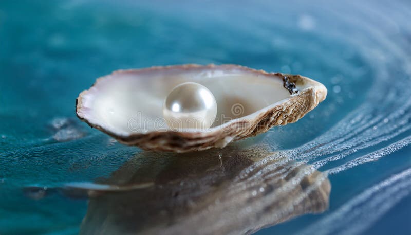 Natural Pearl Inside Oyster Shell, Sea Water, Wet Surface Stock ...